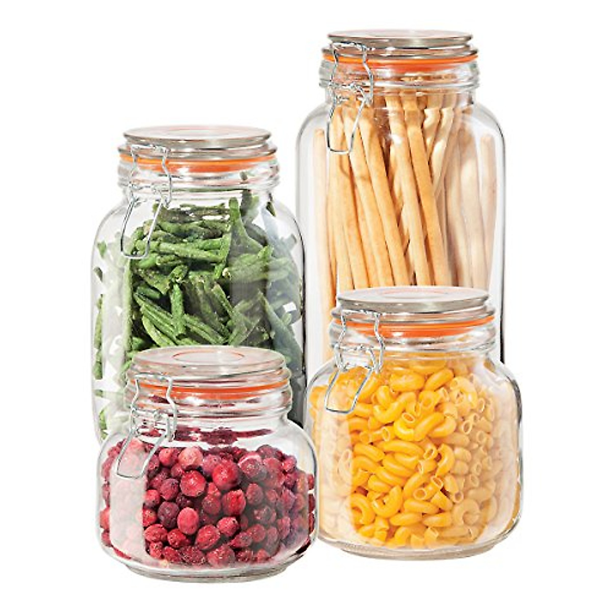 Oggi 4 Piece Airtight Glass Storage Containers Set - Includes 4 Glass Kitchen Canisters with Clamp Lids & Silicone Seals - Farmhouse Kitchen Décor, Kitchen Storage, Pantry Storage, Food Storage