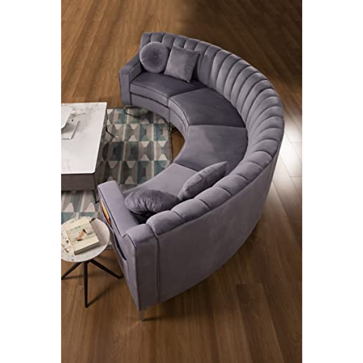Legend Furniture Velvet Modular sectional Curved Round-Shaped Semi-Circular for Living Room Big Couches Sofas, 142", Grey