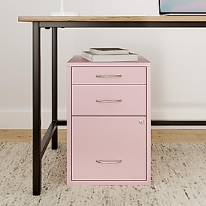 OSP Home Furnishings HPB Heavy Duty 3-Drawer Metal File Cabinet for Standard Files and Office Supplies, Pink Finish