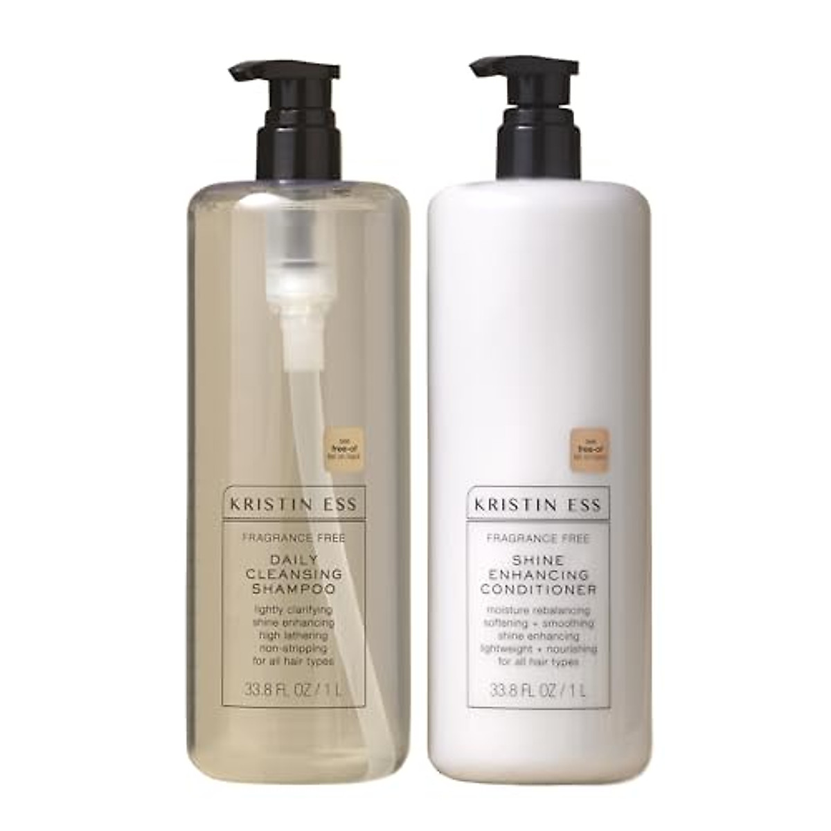 Kristin Ess Hair Fragrance Free Shampoo and Conditioner 1 Liter Set for Sensitive Skin and Scalp - Sulfate Free and Color Safe Shampoo and Conditioner - Hydrating + Moisturizing - Vegan + Cruelty Free