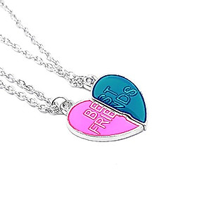 MA&SN BFF Best Friends Necklaces for 2 Friendship Gifts Enamel Pink Blue Heart Charms Best Friend