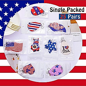 MOROYA 25 Pairs 4th of July Independence Day Leather Earings for Women Lightweight Star Gnome Smile Hat Patriotic Teardrop Dangle Earrings American Flag Earrings Set July 4th Decoration