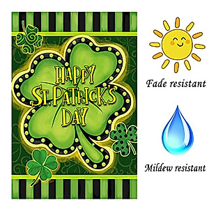 St Patrick's Day Garden Flag,Shamrock St Patricks Flag 12.5 x 18 Inch Clover Double-Sided Display 2 Layer Linen for Garden and Home Decorations
