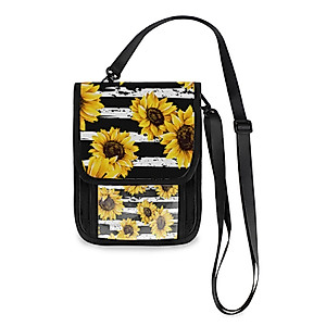 Vnurnrn Crossbody Bags Cell Phone Wallet Purses for Women, Sunflowers and American Flag Travel Purses with Card Slots, 6 x 7.5 inch