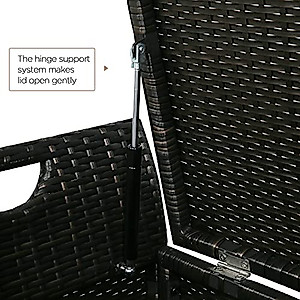 Patio Wicker Storage Bench Outdoor Rattan Deck Storage Box with Cushion (Terracotta)