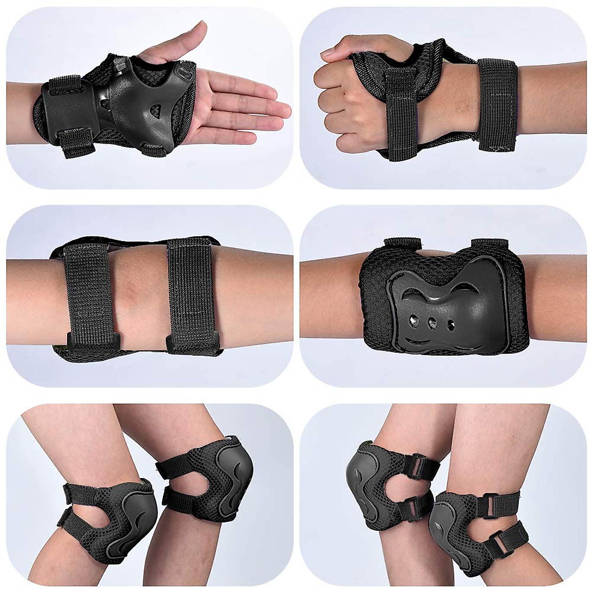 Knee Pads for Kids Knee and Elbow Pads with Wrist Guards Youth Protective Gear Set for Cycling Roller Bike Inline Skateboard Scooter Skating Skates Pads Toddler Girls Boys Kids 3-8 Years Old(Black)