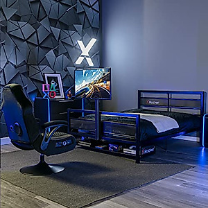 X Rocker Basecamp Gaming Bed Frame, with Rotating TV Mount, Storage, Metal Mesh Frame, 2111101, 80.63" x 37.68" x 42.8", Twin Size, Black