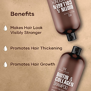 BOTANIC HEARTH Vegan Collagen Biotin Shampoo and Conditioner Set - with Rosemary Oil for Hair Loss and Thinning Hair - Fights Hair Loss, Sulfate Free, for Men and Women, 16 fl oz each