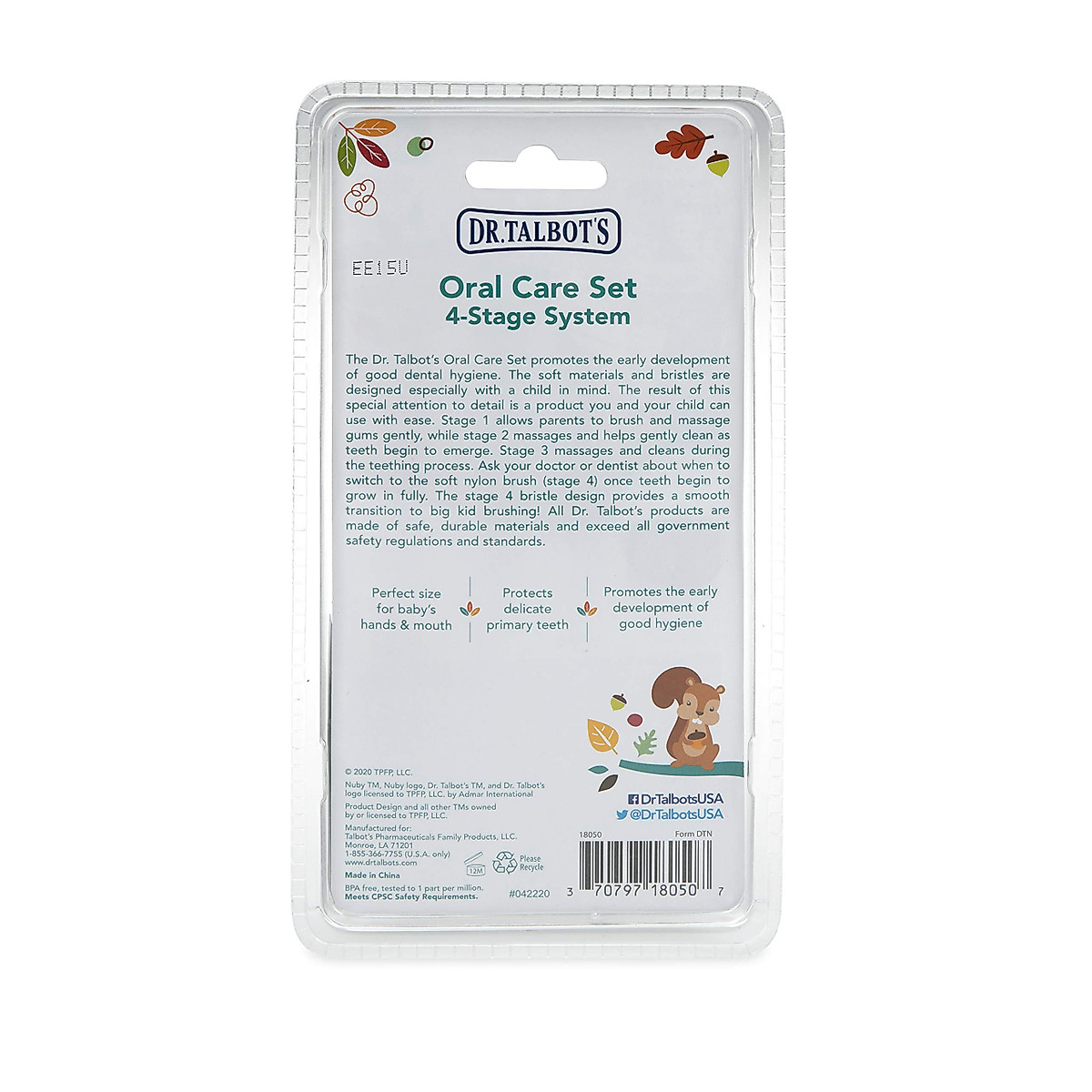 Dr. Talbot's Oral Care Set with Stand; 4-Stage System with 1 Silicone Finger Massager, 2 Massaging Brushes, 1 Soft Nylon Bristle Toddler Toothbrush; 0+ Months, Blue & Aqua