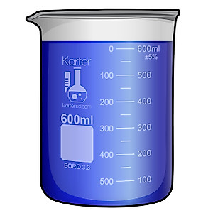 600ml Beaker, Low Form, Borosilicate 3.3 Glass, Double Scale, Karter Scientific 232T4 (Single)