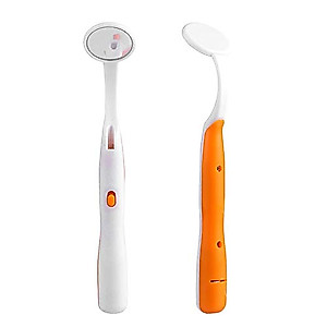 Ceonam 2 Pcs Dental Mirror with Light Tool LED Lighted Teeth Inspection Mirror Anti Fog Curve Angle Dentist Oral Care Tool (Orange)