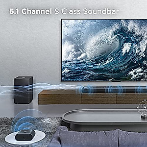 TCL 5.1ch Sound Bar with Wireless Subwoofer (S4510, 2023 Model), Built-in Center Channel, 2 Rear Surround Sound Speakers, Dolby Audio, DTS Virtual:X, Bluetooth, Wall Mount/HDMI Cable Included,Black
