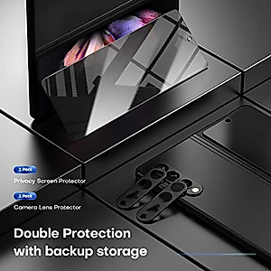 TOCOL [2+2 Pack] for Samsung Galaxy Z Fold 3 5G with 2 Pack Front Privacy Tempered Glass Screen Protector and 2 Pack Camera Lens Protector, Anti-Scratch, Bubble Free, [Anti-Spy], [Alignment Tool],Black