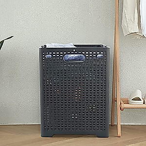 Kekow 1-Pack 42 L Plastic Collapsible Laundry Basket, Gray Folding Laundry Hamper