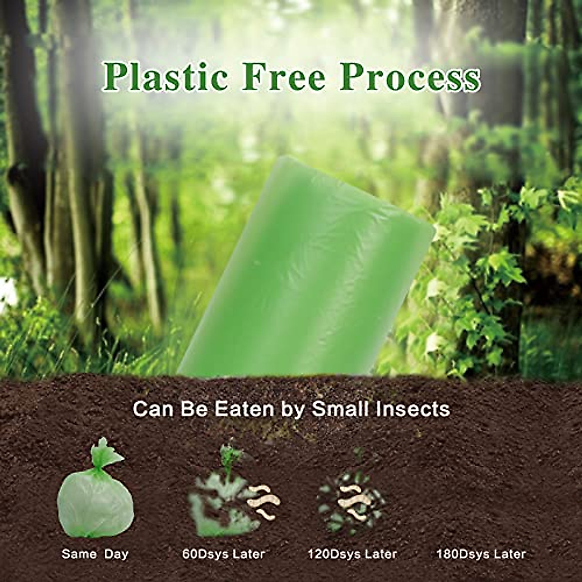 Toplive Trash Bag ,8 Gallon 60 Count Garbage Bag Biodegradable Compostable 1.5 Mil Thickness Trash Bags Wastebasket Bin Liners for Home Bathroom Bedroom Kitchen Office Trash Can(3 Rolls)