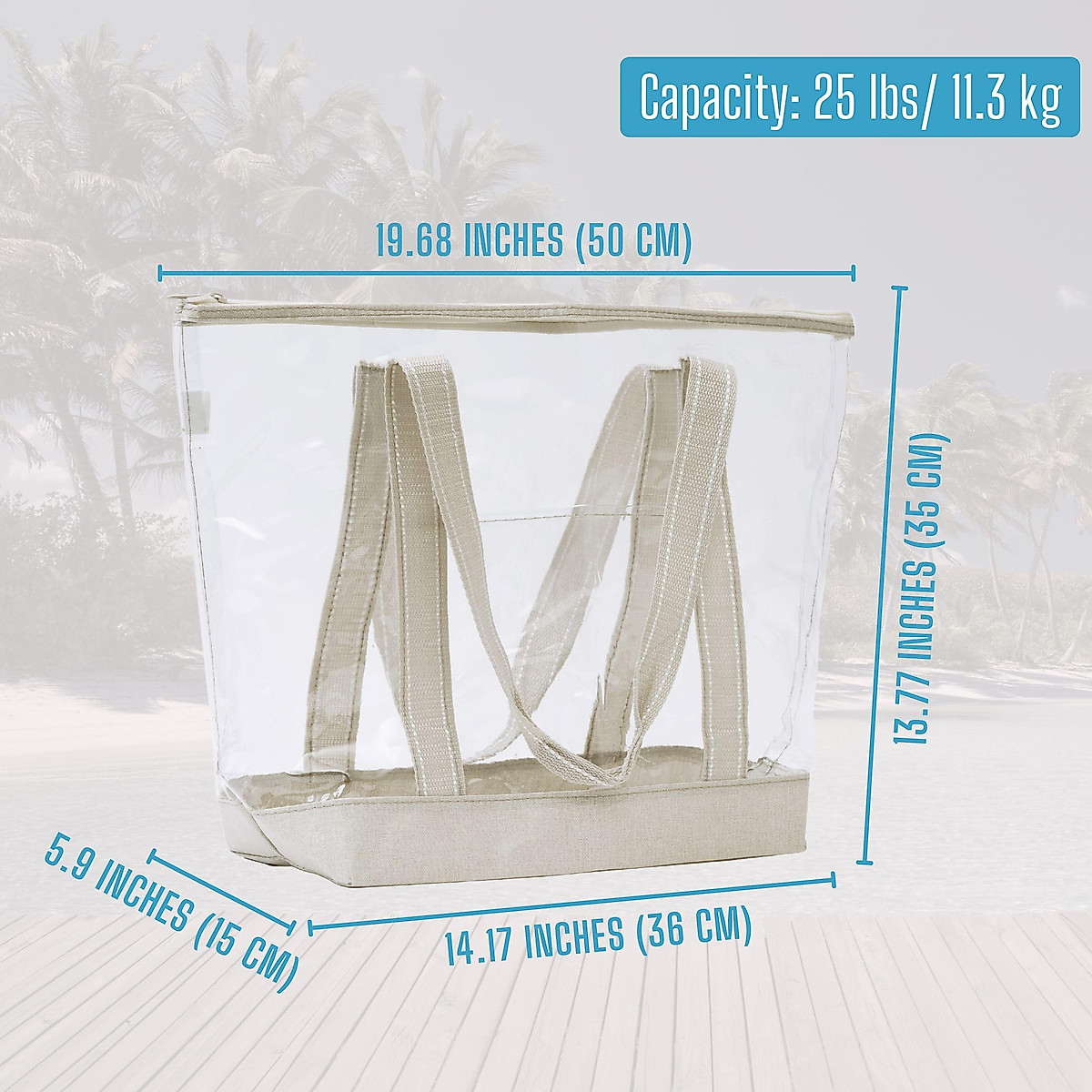 VENO 2 Pack Clear Beach Bag, Large Transparent Large Tote Bags for Women Swim Pool Gym Summer Vacation Essentials - Beige