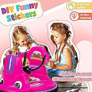TOBBI Toddlers Bumper Car, 12v Baby Electric Ride On Snail Shape Toy with Remote Control/Children DIY Funny Stickers/360 Degree Spin for Kids of Ages 3-9-Rose Red