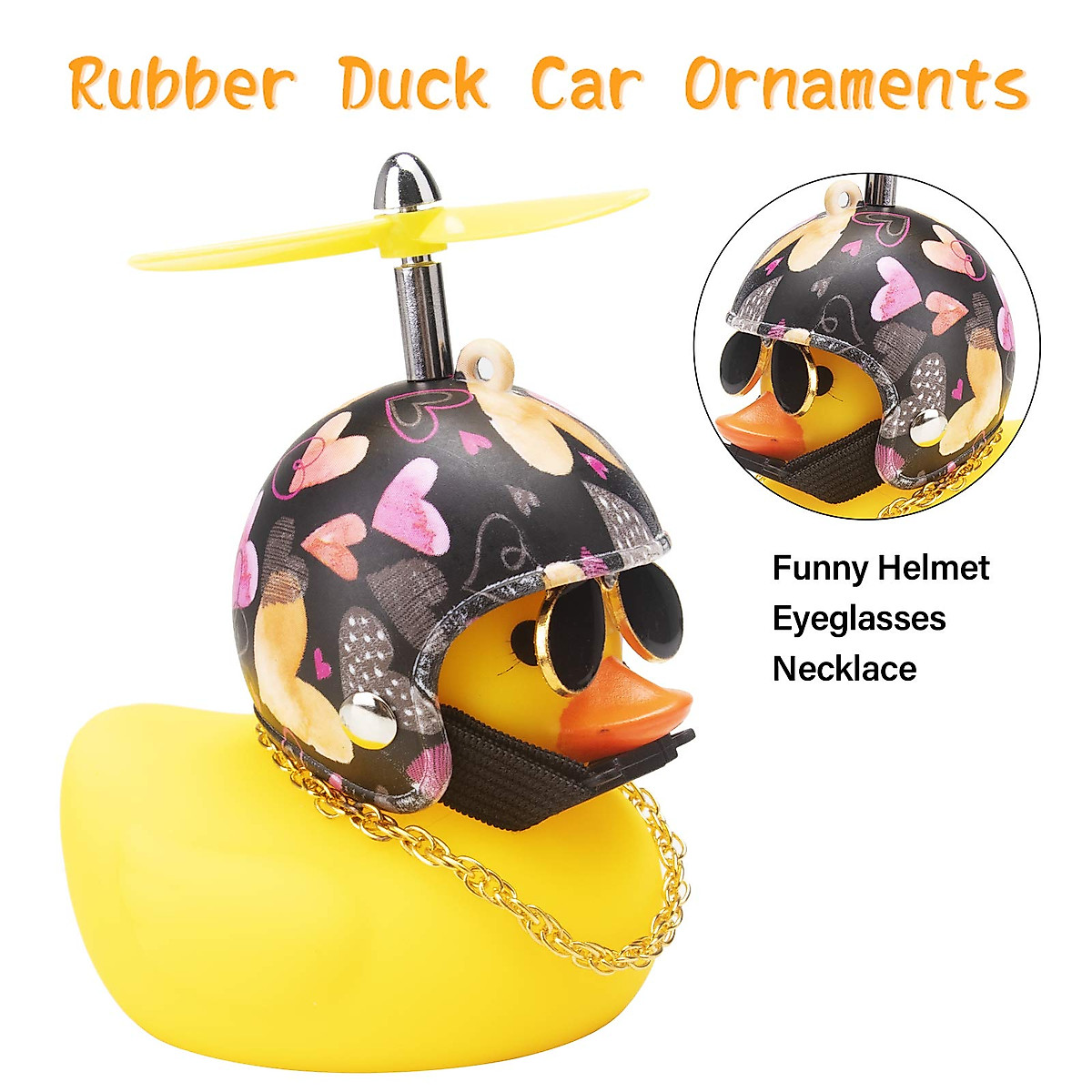 wonuu Rubber Duck Car Decorations Cute Yellow Duck Car Dashboard Ornaments with Propeller (Love)
