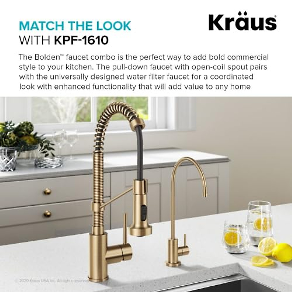 KRAUS Purita 100% Lead-Free Kitchen Water Filter Faucet in Brushed Gold, FF-100BG