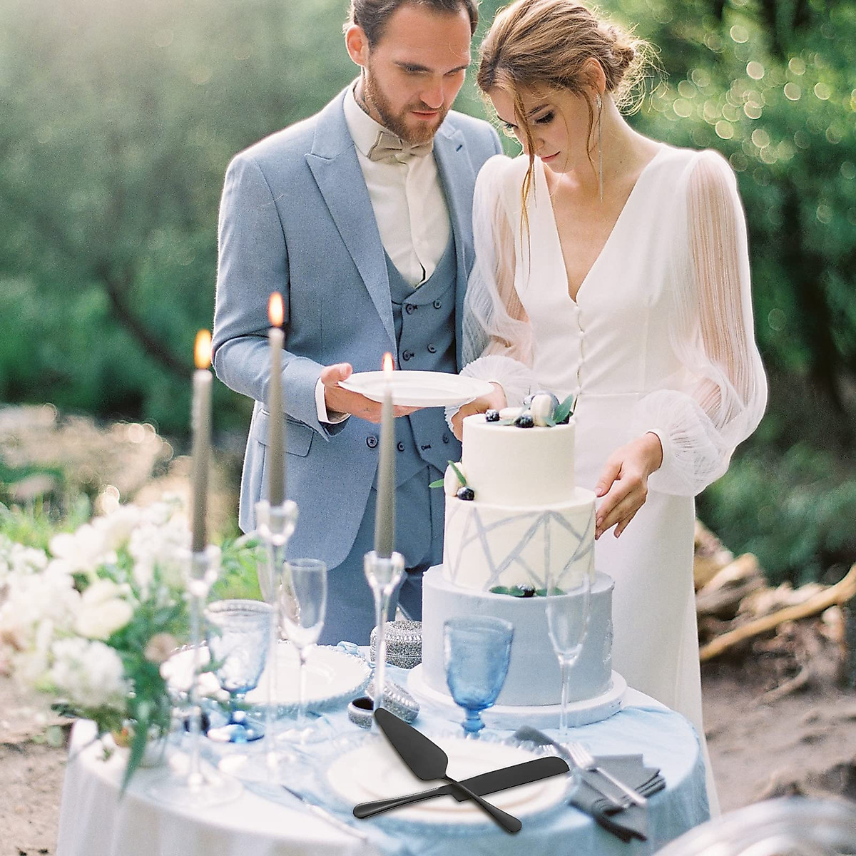 ERVILO Cake Serving Set, Cake Pie Pastry Servers, Stainless steel Cake Knife and Server Set Perfect For Birthday, Wedding, Parties and Events (Black Serving Set)