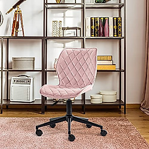 Duhome Mid Back Computer Desk Chair Armless Velvet Home Office Chair for Teens/Girls/Children/Students Salmon Pink