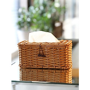 QUHUOYAO Tissue Box Cover Woven Tissue Holder Rectangular Tissue Holder Seagrass Tissue Box Holder Decorative Tissue Box Holder on Table and Barthroom (Brown)