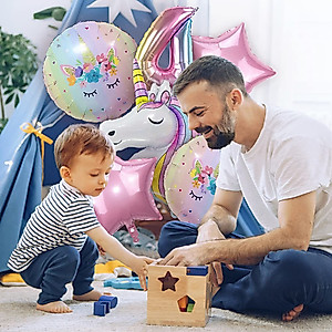 DUILE Unicorn Balloons Unicorn Birthday Party Decorations for Girls Foil Balloons Set Macaron and Rainbow Balloon Wedding Baby Shower Party Supplies (4)