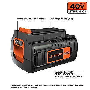 BLACK+DECKER 40V Max Battery, 2.0-Ah (LBX2040)