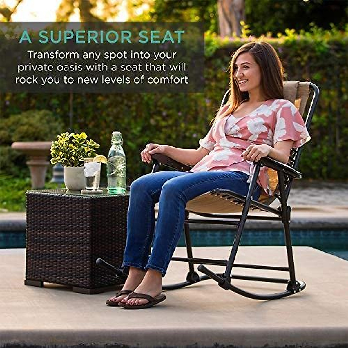 Best Choice Products Foldable Zero Gravity Rocking Mesh Patio Lounge Chair w/Headrest Pillow - Gray