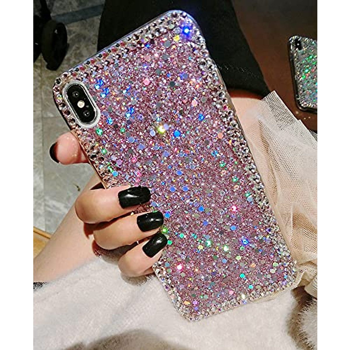 Accgoal for iPhone XR Case,for iPhone XR Glitter Sparkle Bling Case for Girly Women,Rhinestone Bumper Protective Pink Cover for Apple iPhone XR (Pink)