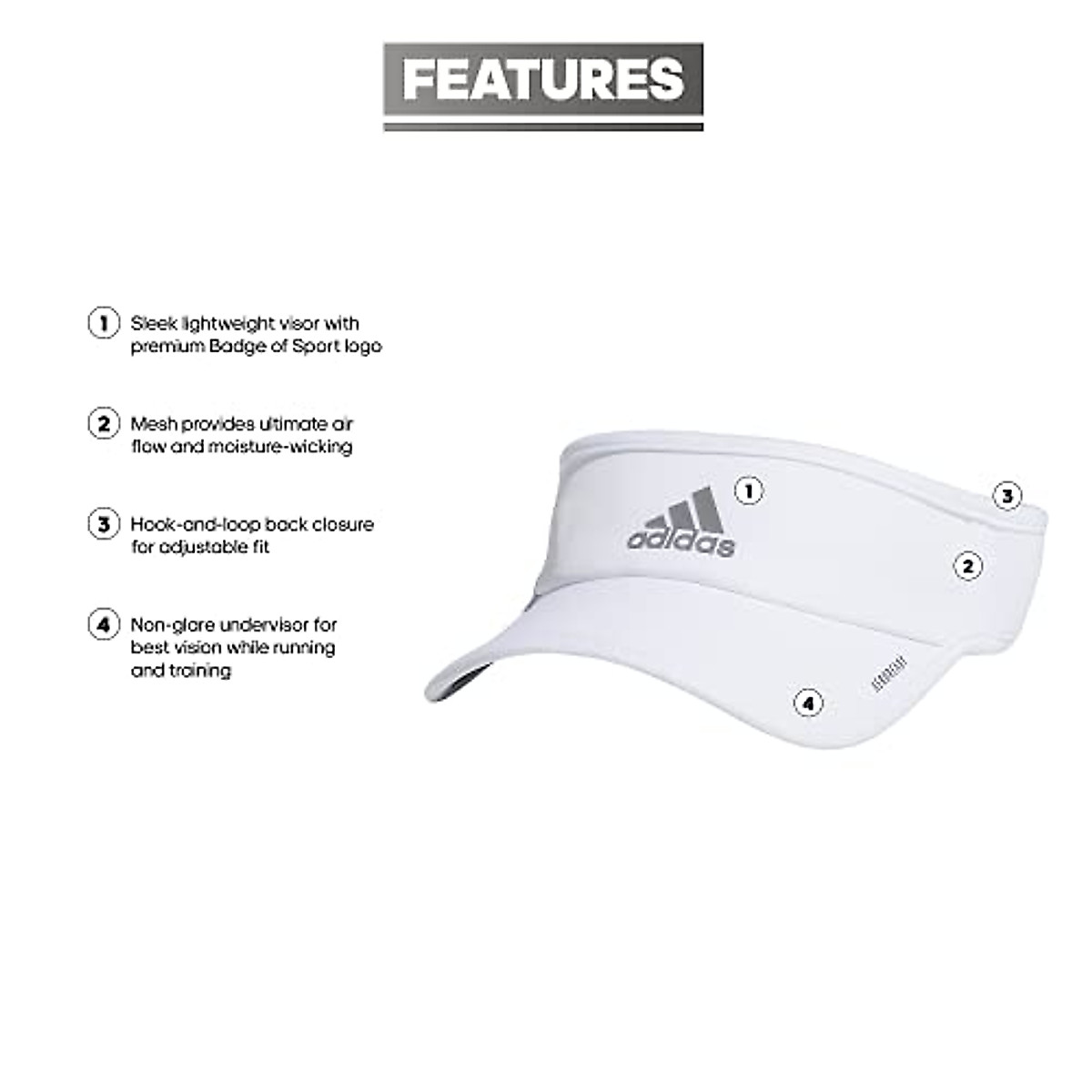 adidas Women's Superlite Performance Visor, White/Silver Reflective, One Size