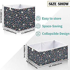 visesunny Closet Baskets Cute Skull Flower Plant Storage Bins Fabric Baskets for Organizing Shelves Foldable Storage Cube Bins for Clothes, Toys, Baby Toiletry, Office Supply