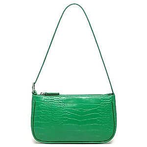 WSRYDJDL Small Purse for Women, Adjustable Shoulder Bags Crocodile Pattern Clutch Purse with Zipper Closure Retro (Green)