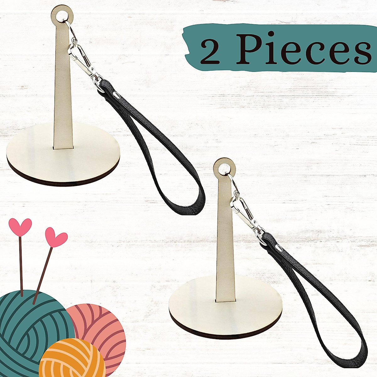 2 Pieces Portable Wrist Yarn Holder | Yarn Ball Holder | Yarn Minder | Yarn Storage | Wood Yarn Holder | Yarn Holder with Leather Wrist Strap | Yarn Holder for Knitting | Knitting Supplies