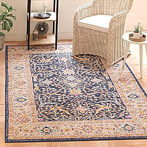 SAFAVIEH Madison Collection Area Rug - 5'3" x 7'6", Navy & Creme, Oriental Design, Non-Shedding & Easy Care, Ideal for High Traffic Areas in Living Room, Bedroom (MAD612D)
