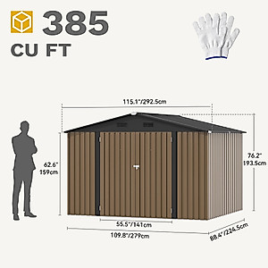DWVO 10x8 FT Outdoor Storage Shed - Spacious Garden Tool Shed with Lockable Door - Durable Metal Yard Shed for Garden, Patio, and Backyard (Brown)