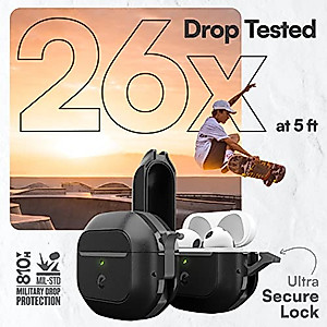 KeyBudz for AirPods 3rd Generation Case with Lock - Fully Waterproof AirPods 3 Case Cover with Keychain, Rugged Tough Protection, Hard Shell and Carabiner Clip for Easy Travel (Carbon Black)