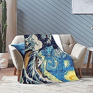 Van Gogh Starry Night Fleece Blanket Throw Blanket, Ultra-Soft Cozy Micro Fleece Blanket for Sofa, Couch, Bed, Camping, Travel, & Car Use-All Seasons Suitable50 X40