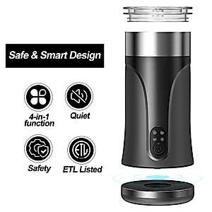 Milk Frother, Milk Frother and Steamer, Non-Slip Stainless Coffee Frother,4 IN 1 Hot & Cold Foam Maker with Temperature Control, Auto Frother for Coffee, Latte, Cappuccino, Macchiato,BPA Free (Black)