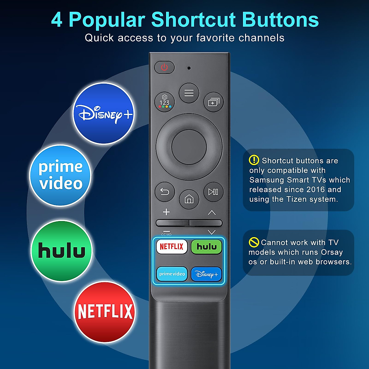 Universal Replacement Remote for Samsung-TV-Remote, Compatible All Samsung Frame Serif Crystal UHD Neo QLED OLED 4K 8K Smart TVs Monitors G65B G7 G70B G85SB M70B M8 S55BG97