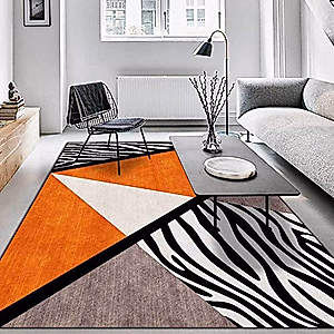 GYMS Rug Carpet, Geometric Black and White Stripes Orange Rug, for Bedroom Bedside Living Room Kitchen Floor Mat Rugs,120 * 160CM