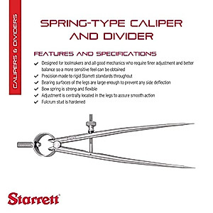 Starrett Toolmakers Spring-Type Caliper and Divider with Bow Spring and Hardened Fulcrum Stud - 6" Size and Capacity, Spring Joint Type - 277-6