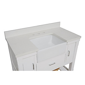 Charlotte 42-inch Farmhouse Bathroom Vanity (Quartz/White): Includes White Cabinet with Stunning Quartz Countertop and White Ceramic Apron Sink