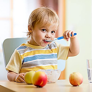 Vicloon Toddler Utensils, 6 Pcs Stainless Steel Baby Forks and Spoons Silverware Set, Children Safe Spoons and Forks with Flat Handle, Baby Feeding Cutlery, Dishwasher Safe (Yellow Red Blue)