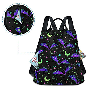 Glaphy Halloween Bats Moon Stars Backpack for Women, Anti Theft Backpack Shoulder Bag, Casual Lightweight Backpack Purse for Women