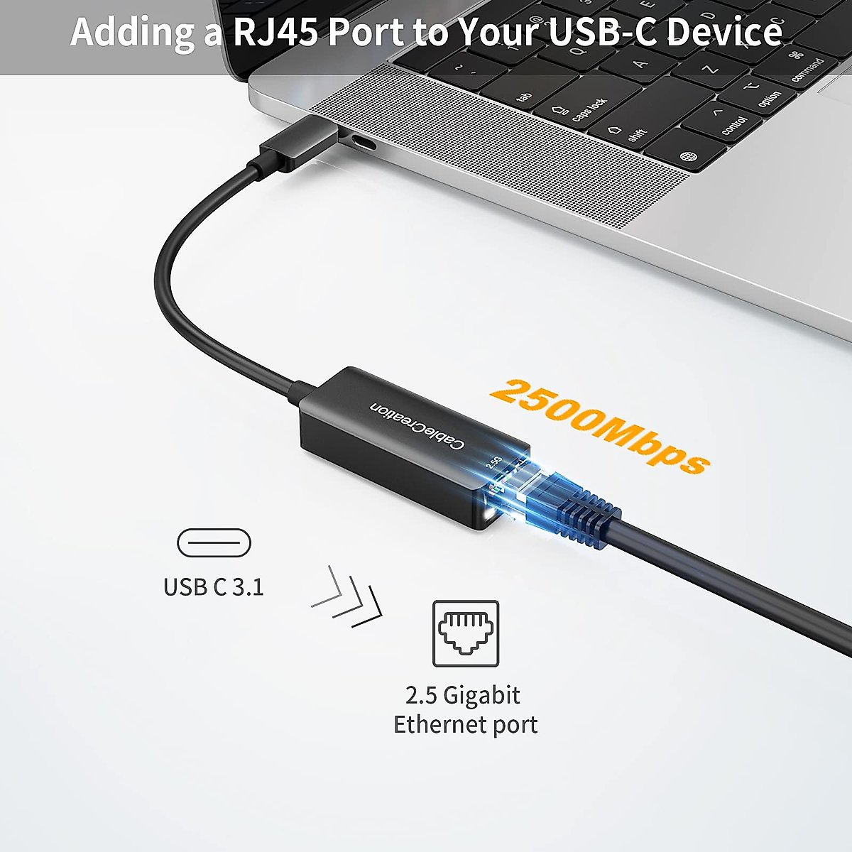 CableCreation USB C to 2.5G Ethernet Adapter, USB C 3.1 to RJ45 2.5 Gigabit LAN Thunderbolt 3, Compatible with MacBook Pro MacBook Air iPad Pro Surface Pro 7 Dell XP15 13 Chromebook Windows Mac OS