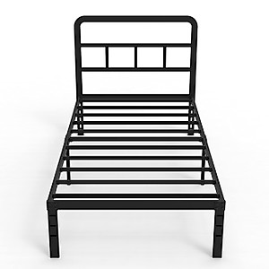Maenizi Twin Bed Frames with Headboard, 14 Inch Twin Bed Frames No Box Spring Needed Support Up to 2500 lbs, Noise Free, Easy Assembely, Black