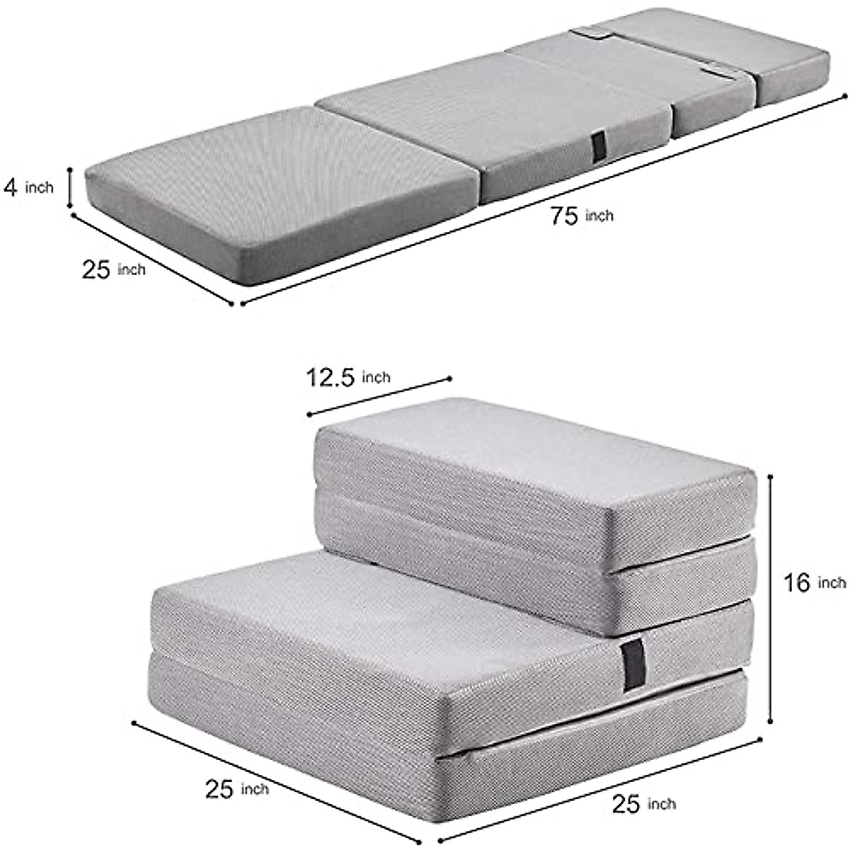 BDEUS Folding Mattress Folding Sofa 4" Breathable High-Density Foam Mattress Topper, Portable Guest Bed with Removable&Washable Cover, 75 x 25 inches