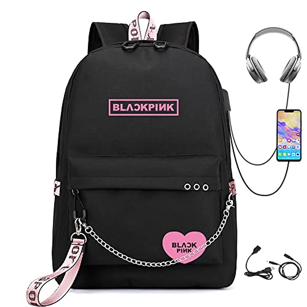Anzeho Kpop Backpack Lisa Rose JISOO Jennie Backpack Laptop Backpack with USB Charging Port Travel Outdoor Daypack for Girls