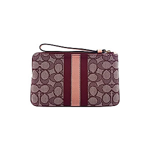 COACH Dempsey Large Corner Zip Wristlet In Signature Jacquard With Stripe Patch (Wine Multi)